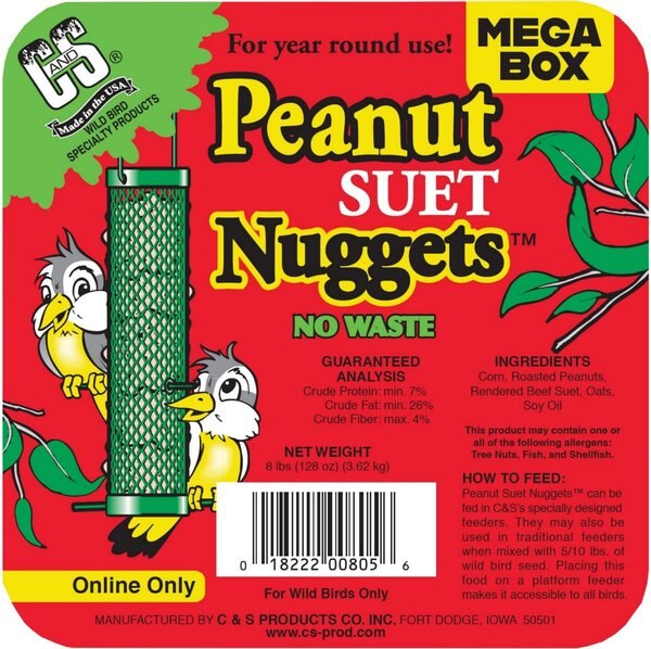 C&S Peanut Suet Nuggets Wild Bird Food, 8-lb box - Chewy.com