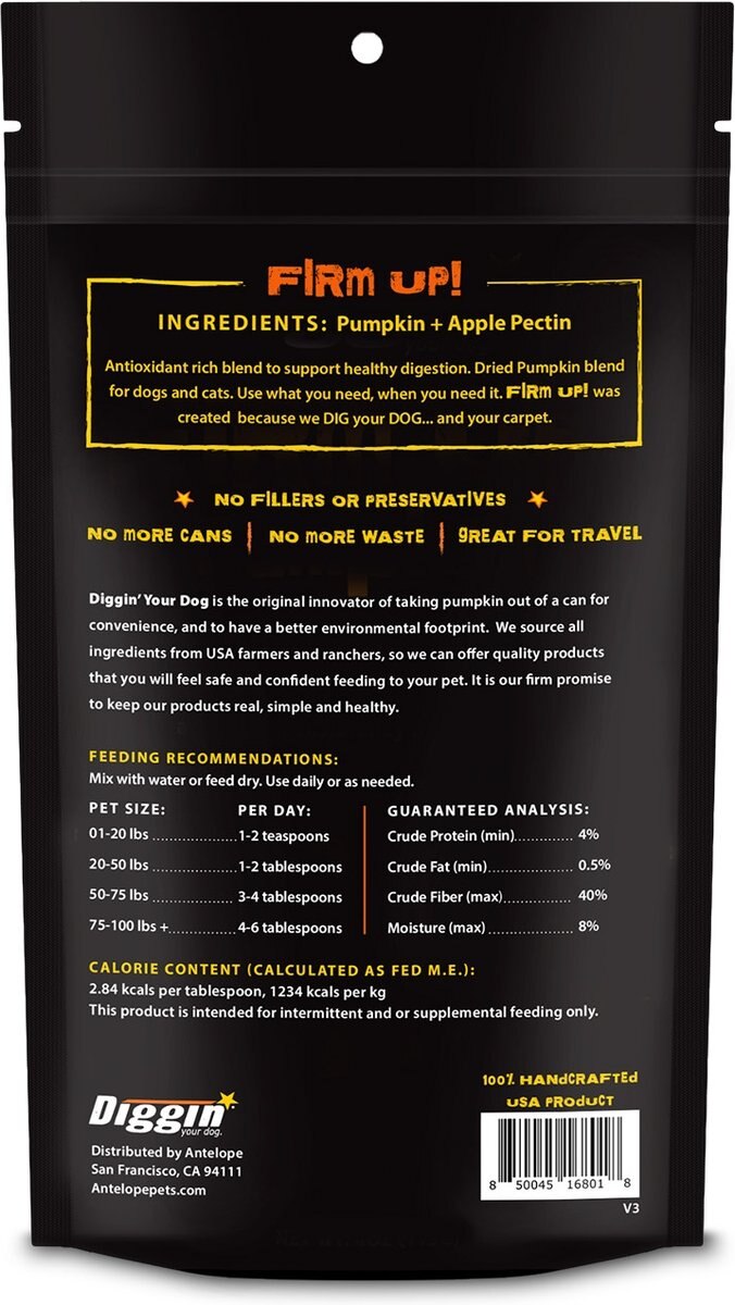 DIGGIN' YOUR DOG Firm Up! Pumpkin Digestive Aid Powder Supplement for ...