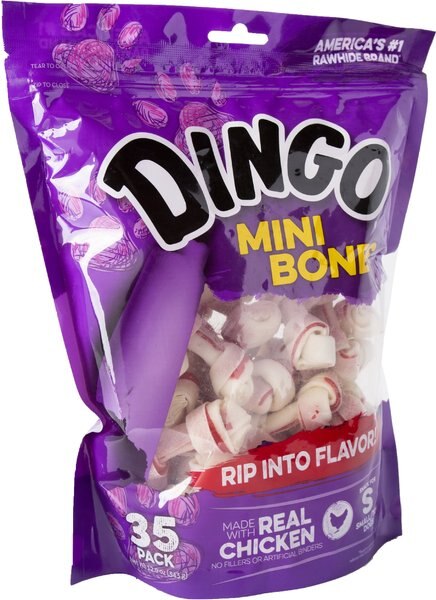 DINGO Mini Meat in the Middle Dog Rawhide Chews, 35 count - Chewy.com