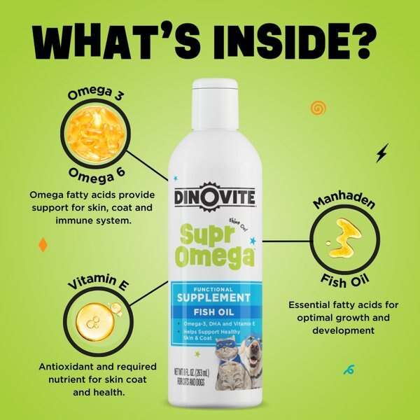 DINOVITE SuprOmega Fish Oil Vitamin E & Omega 3 Meal Topper Skin & Coat Health Liquid Supplement ...