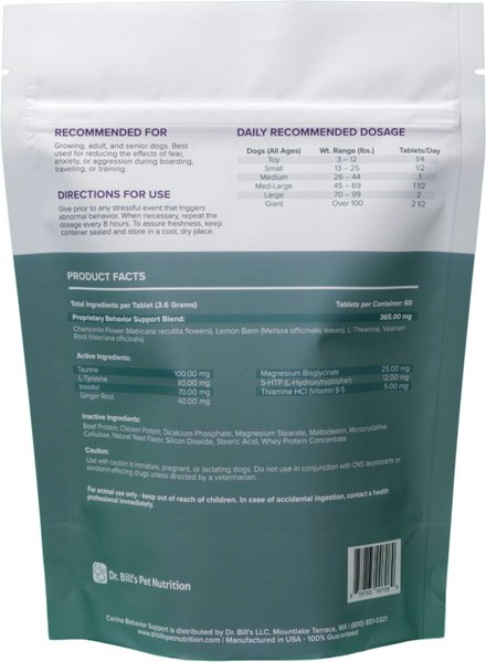 DR. BILL'S PET NUTRITION Canine Behavior Support Dog Supplement, 60 ...