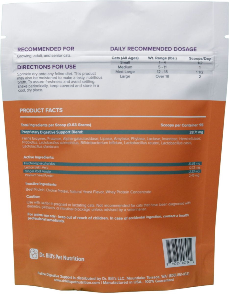 DR. BILL'S PET NUTRITION Feline Digestive Support Cat Supplement Powder ...