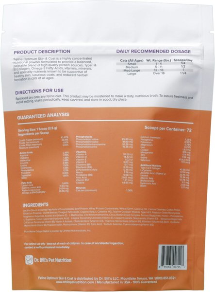 DR. BILL'S PET NUTRITION Feline Optimum Skin & Coat Cat Supplement, 180 ...
