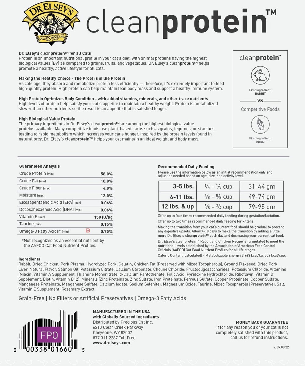 Discontinued - DR. ELSEY'S cleanprotein Rabbit Kibble Cat Dry Food, 6.6 ...