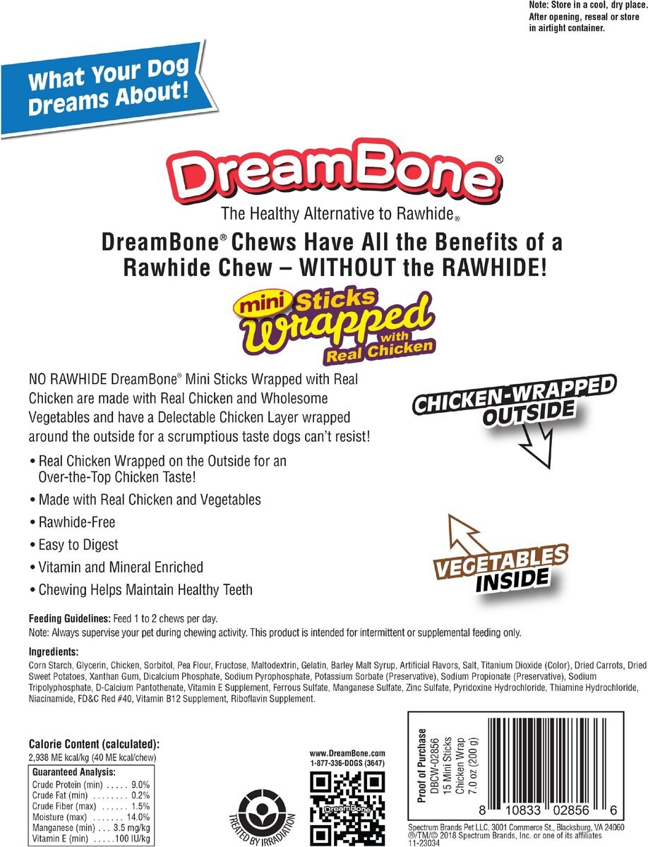 DREAMBONE Chicken Wrapped Stick Dog Treat, Mini, 15 count - Chewy.com