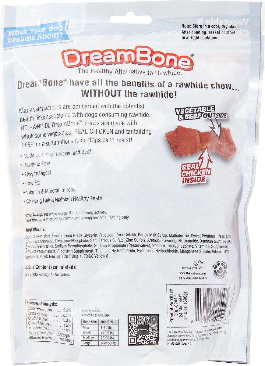DREAMBONE Mini Beef Chew Bones Dog Treats, 48 count - Chewy.com