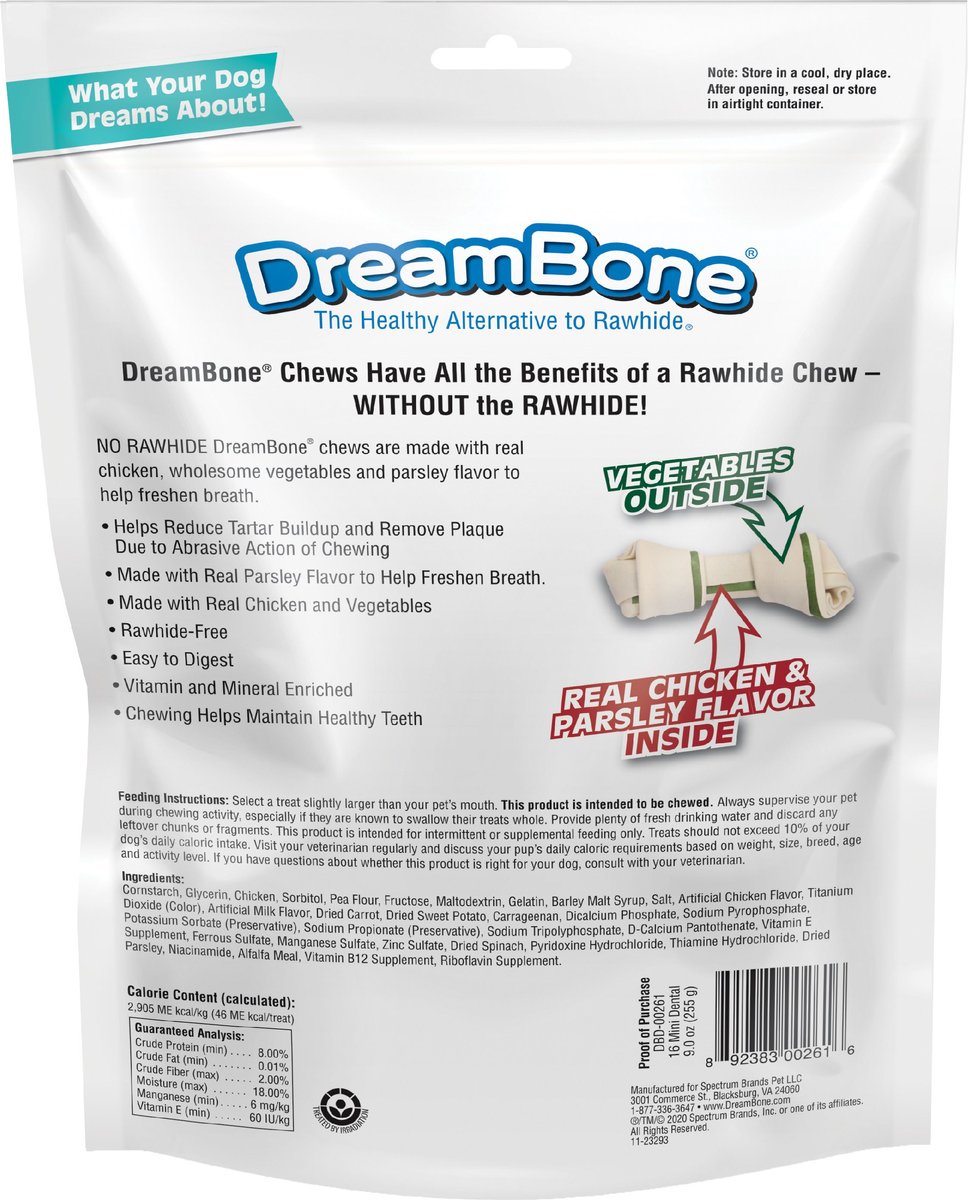 DREAMBONE Mini Dental Chew Bone Rawhide-Free Mini Dental Dog Treats, 24 ...