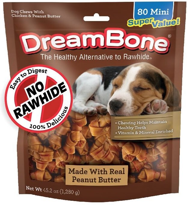 DREAMBONE Peanut Butter Flavored Rawhide-Free Mini Hard Chew Dog Treats ...
