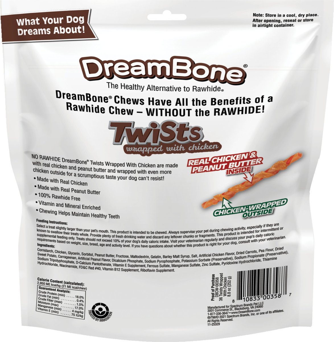 DREAMBONE Peanut Butter Twists Wrapped with Chicken Rawhide-Free Hard ...
