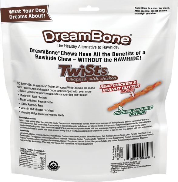 DREAMBONE Peanut Butter Twists Wrapped with Chicken Rawhide-Free Hard ...