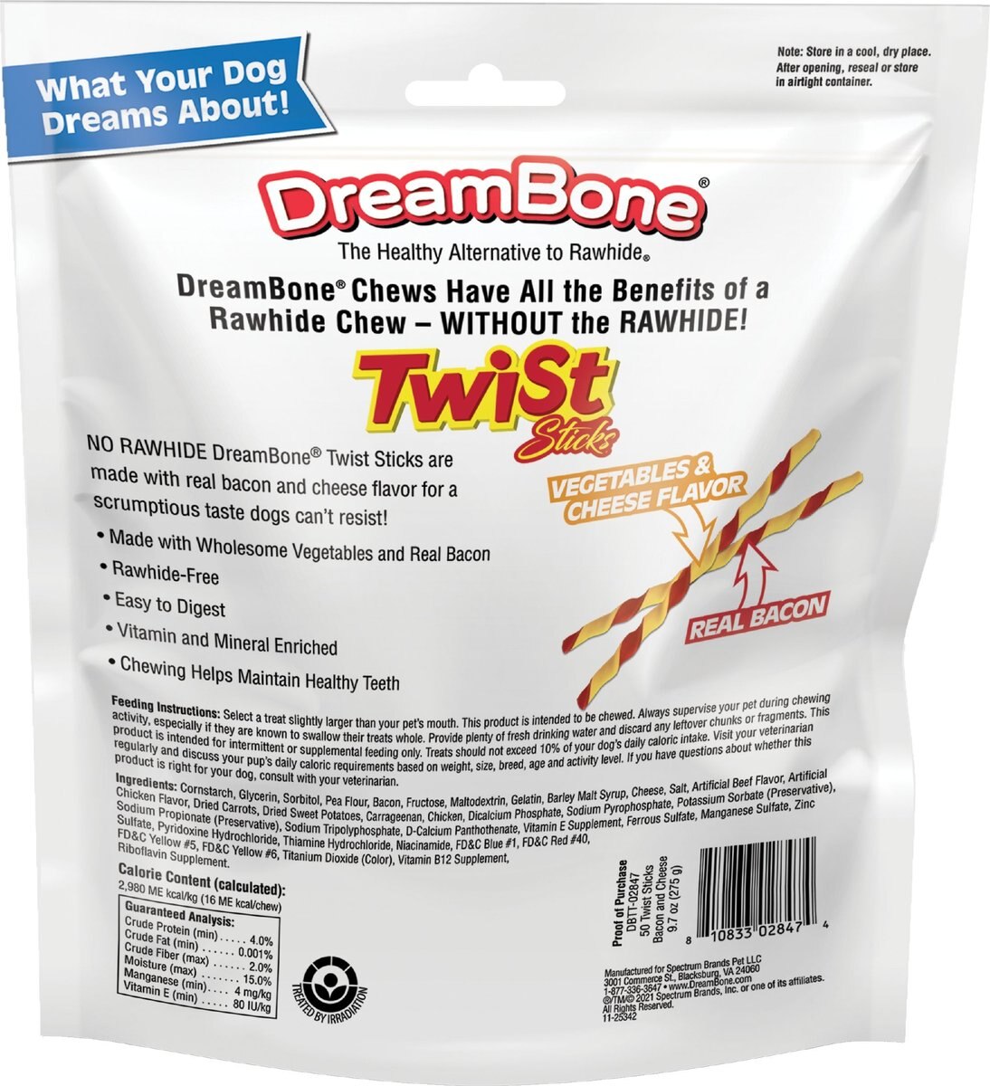 DREAMBONE Twist Sticks Bacon & Cheese Chews Dog Treats, 50 count ...