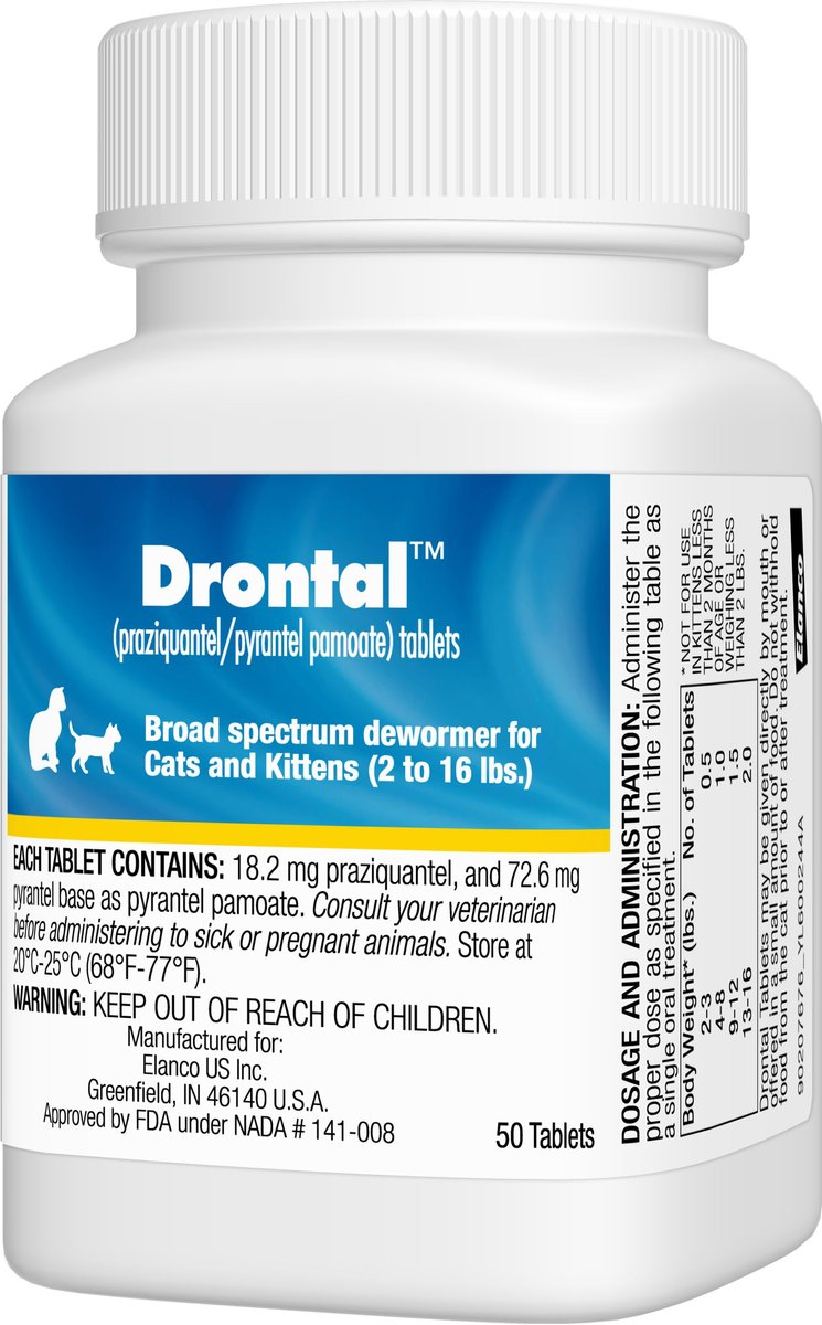 DRONTAL Dewormer for Tapeworms, Roundworms, Hookworms for Cats, 50 ...