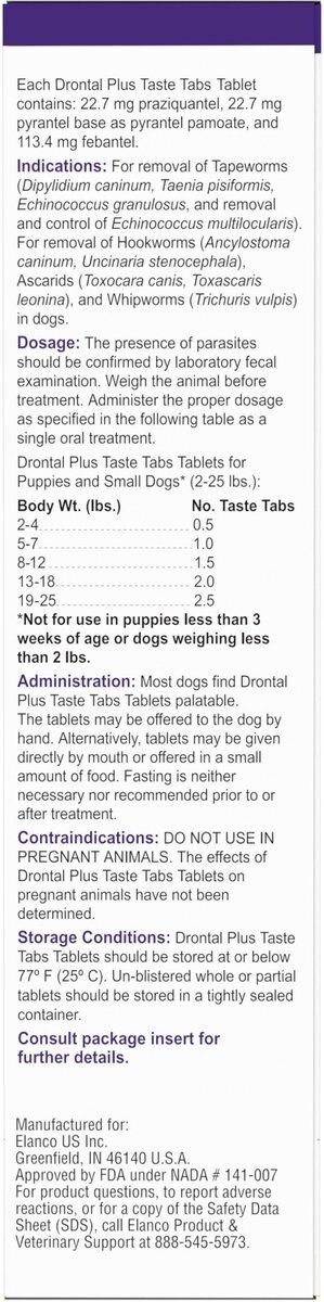 DRONTAL Plus Chewable Tablet for Small Dogs & Puppies, 2-25 lbs - Easy ...