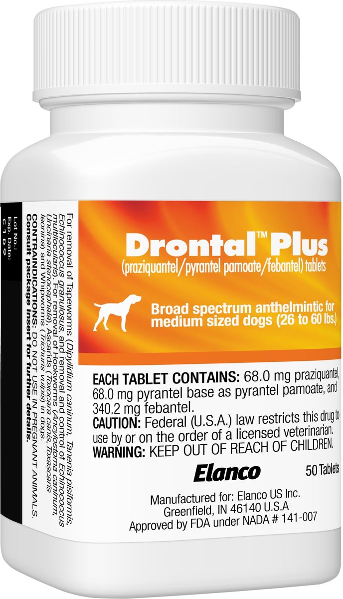 DRONTAL Plus Tablet for Medium Dogs, 26-60 lbs, 1 Tablet - Easy Refills ...
