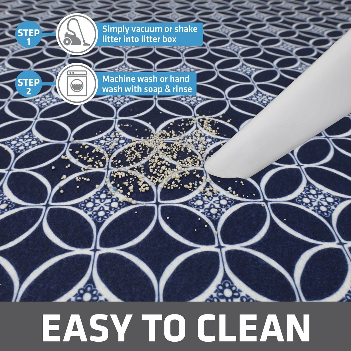 DRYMATE Protective & Decorative Cat Litter Mat, Indigo Blue, X-Large ...