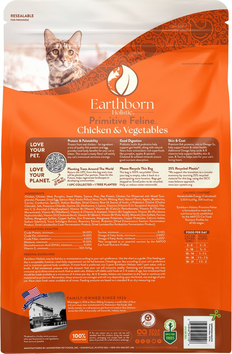 EARTHBORN HOLISTIC Primitive Feline Chicken & Vegetables Grain-Free Dry ...