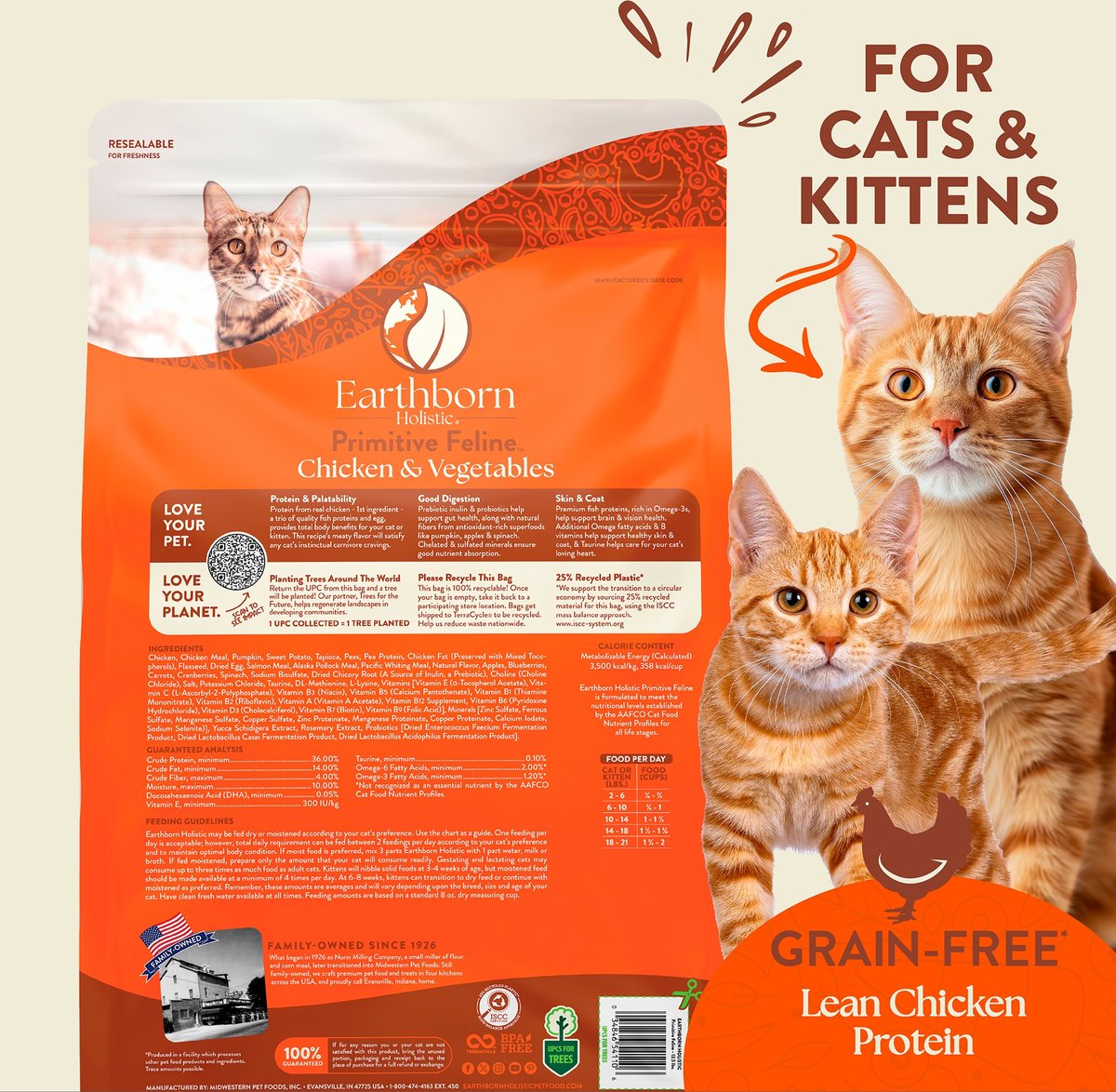 EARTHBORN HOLISTIC Primitive Feline Chicken & Vegetables Grain-Free Dry ...