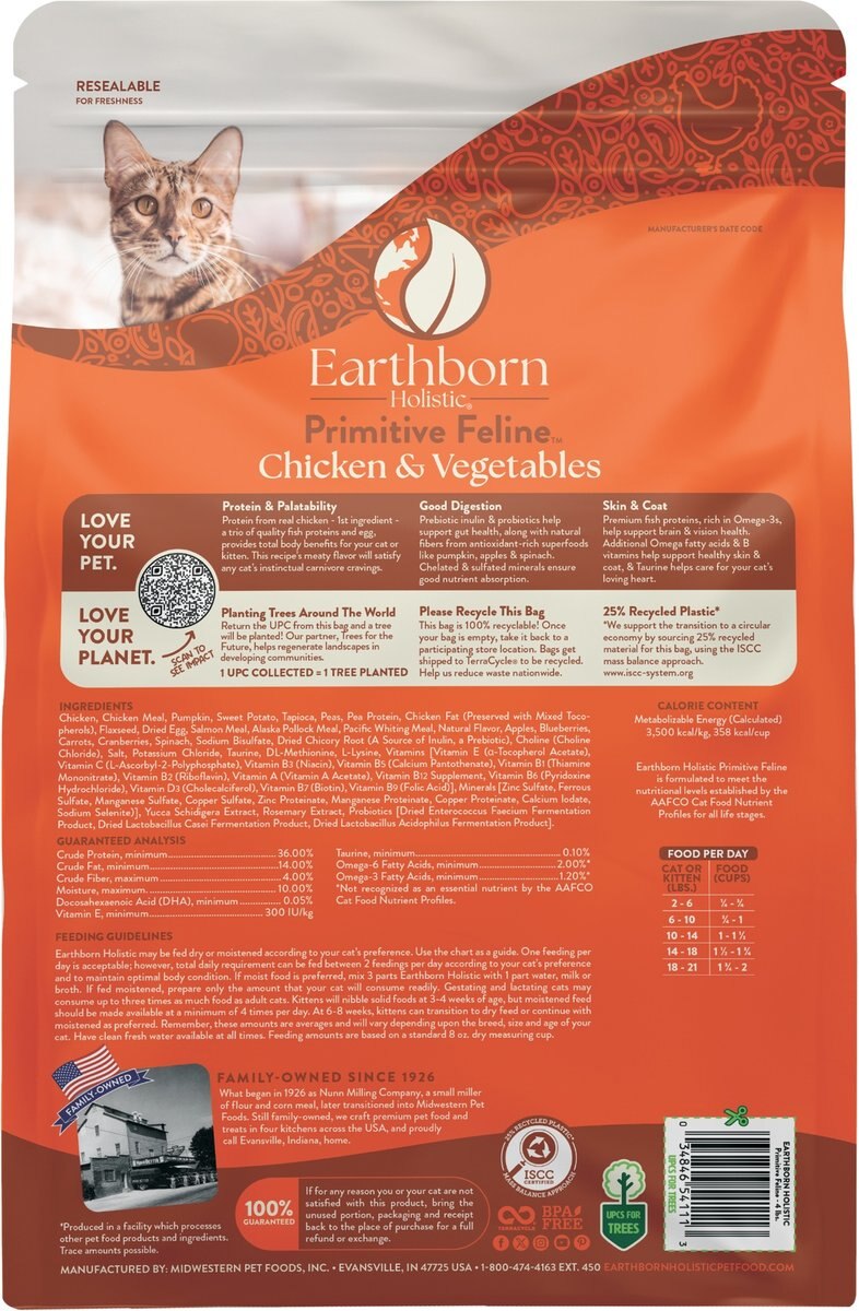 EARTHBORN HOLISTIC Primitive Feline Chicken & Vegetables Grain-Free Dry ...