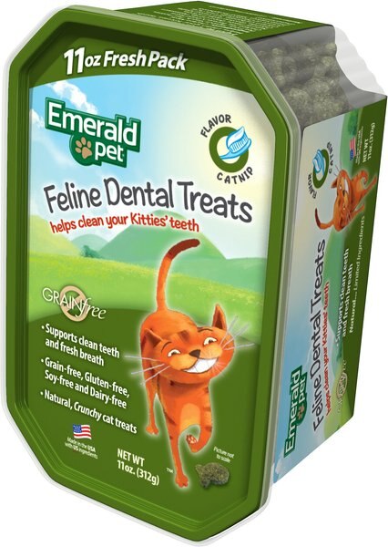 EMERALD PET Feline Dental Catnip Flavor Grain-Free Cat Treats, 11-oz ...