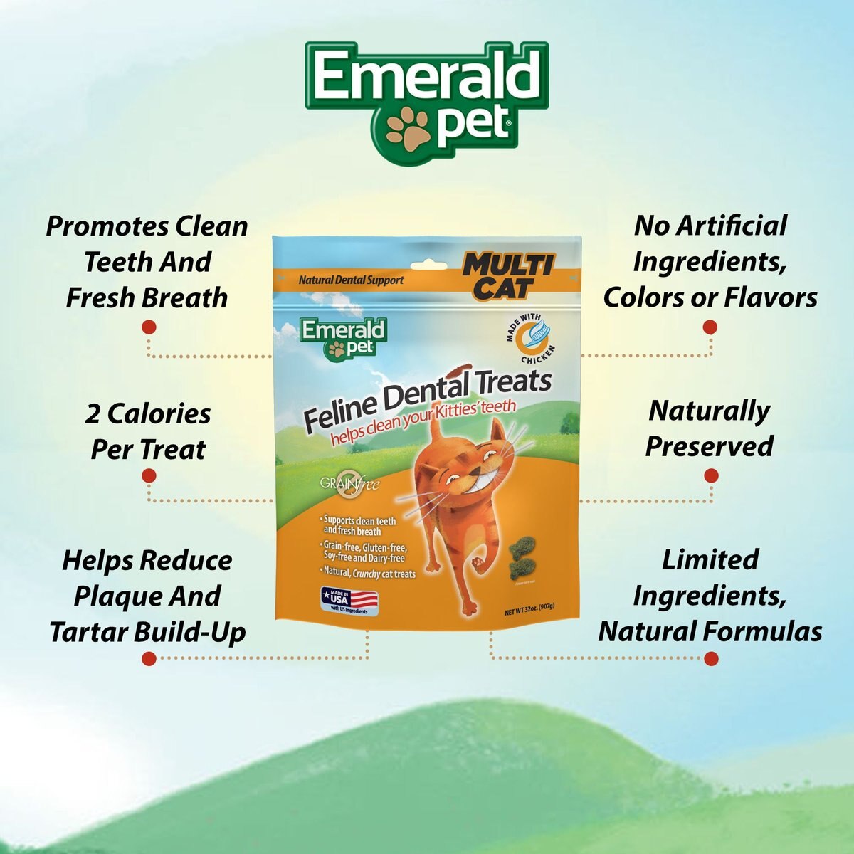 EMERALD PET Feline Dental Treats with Chicken Cat Treats, 32-oz bag ...