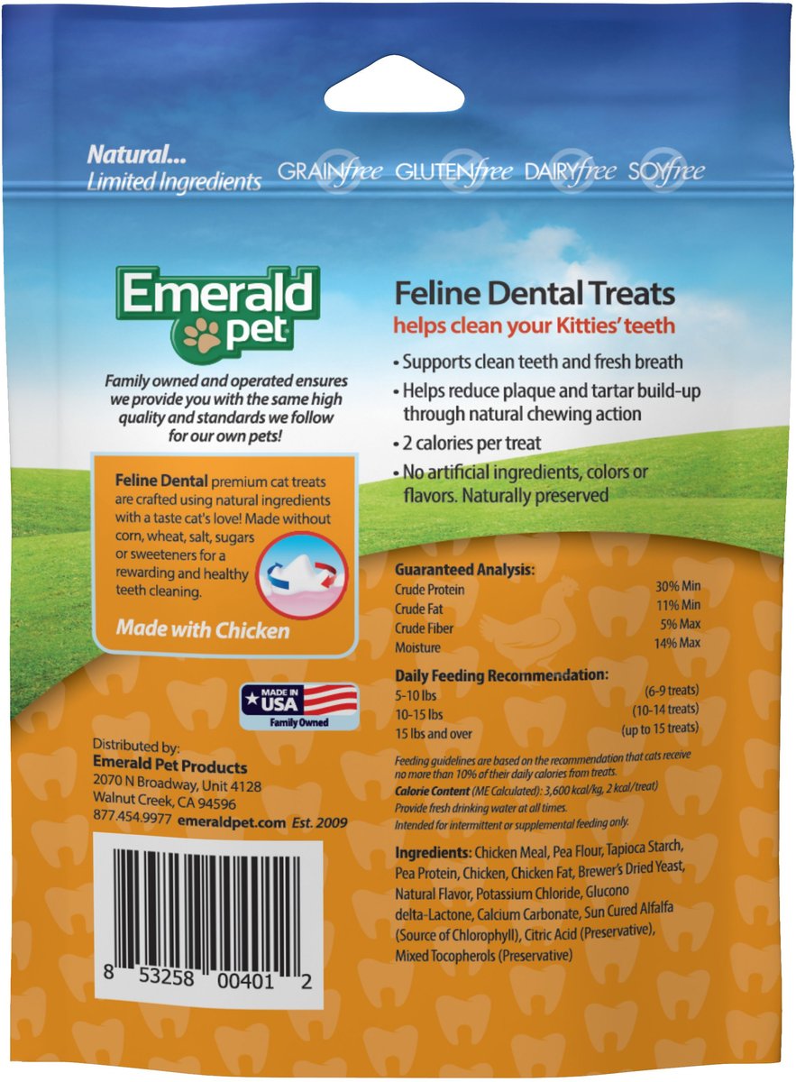 EMERALD PET Feline Dental Treats with Chicken Cat Treats, 3-oz bag ...