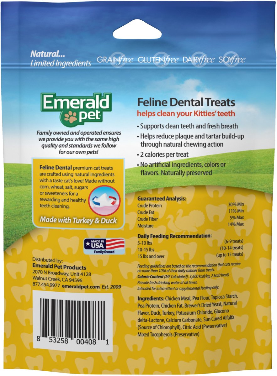 EMERALD PET Feline Dental Treats with Turducky Cat Treats, 3-oz bag ...