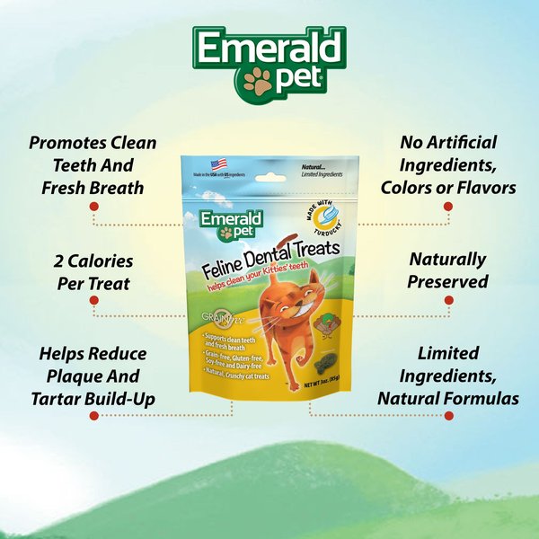 EMERALD PET Feline Dental Treats with Turducky Cat Treats, 3-oz bag ...