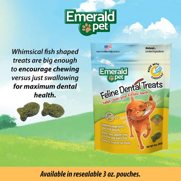 EMERALD PET Feline Dental Treats with Turducky Cat Treats, 3-oz bag ...