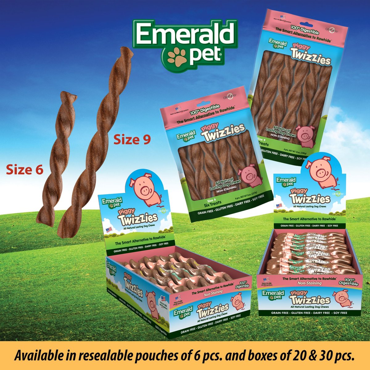 EMERALD PET Piggy Twizzies Grain-Free Dog Treats, 6 count, 6-in - Chewy.com
