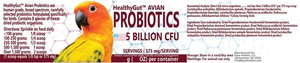 EQUA HOLISTICS HealthyGut Avian Probiotics Bird Supplement, 1.59-oz tub ...