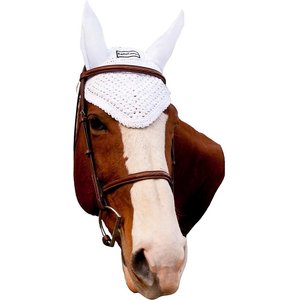 EQUINE COUTURE Horse Fly Bonnet with Gold Chain, White, Pony - Chewy.com