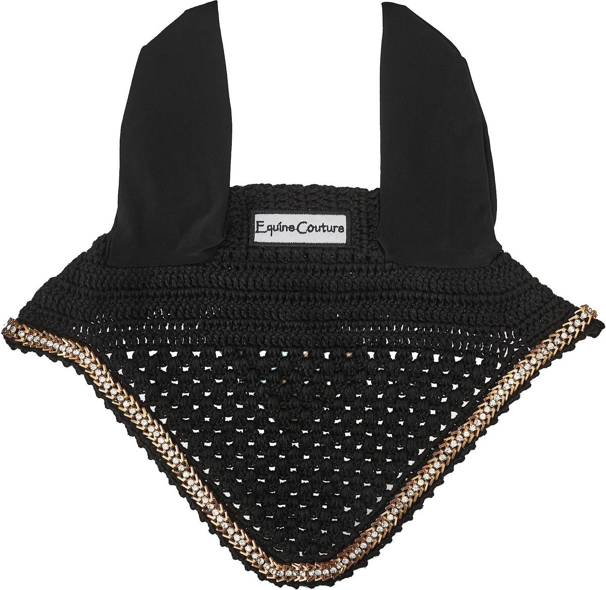 EQUINE COUTURE Horse Fly Bonnet with Gold Chain, Black, Cob - Chewy.com
