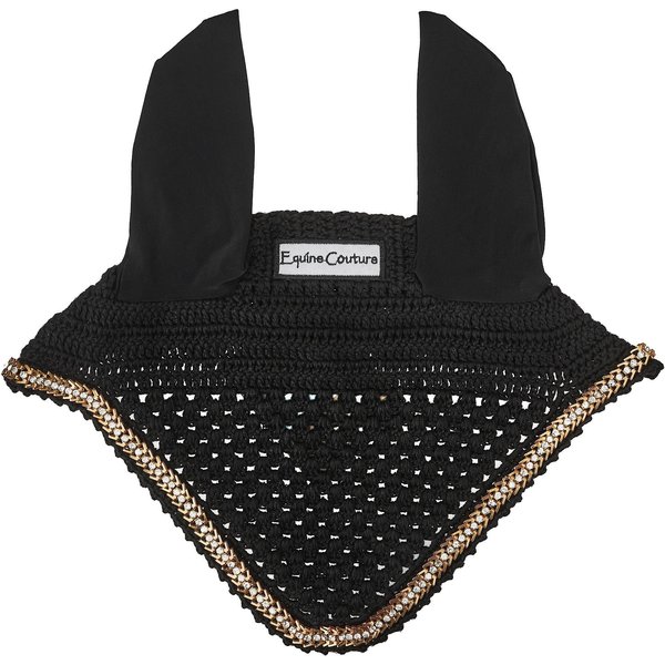 EQUINE COUTURE Horse Fly Bonnet with Gold Chain, Black, Pony - Chewy.com