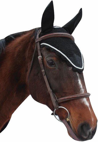 EQUINE COUTURE Horse Fly Bonnet with Silver Rope, Black, Cob - Chewy.com
