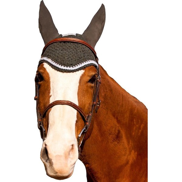 EQUINE COUTURE Horse Fly Bonnet with Gold Chain, White, Pony - Chewy.com