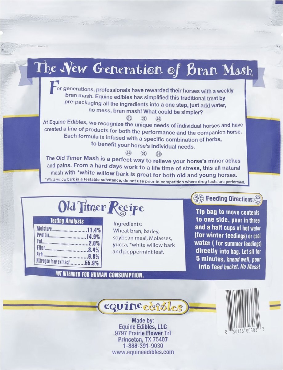 EQUINE EDIBLES Therapeutic Bran Mash Old Timer Recipe Horse Treats, 22 ...