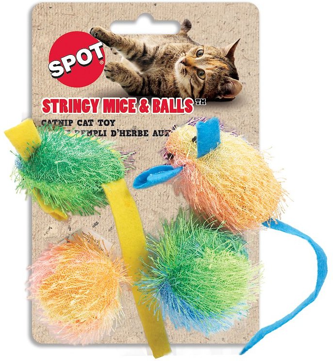 ETHICAL PET Stringy Mice & Ball Cat Toy with Catnip, 2-in, 4 pack ...