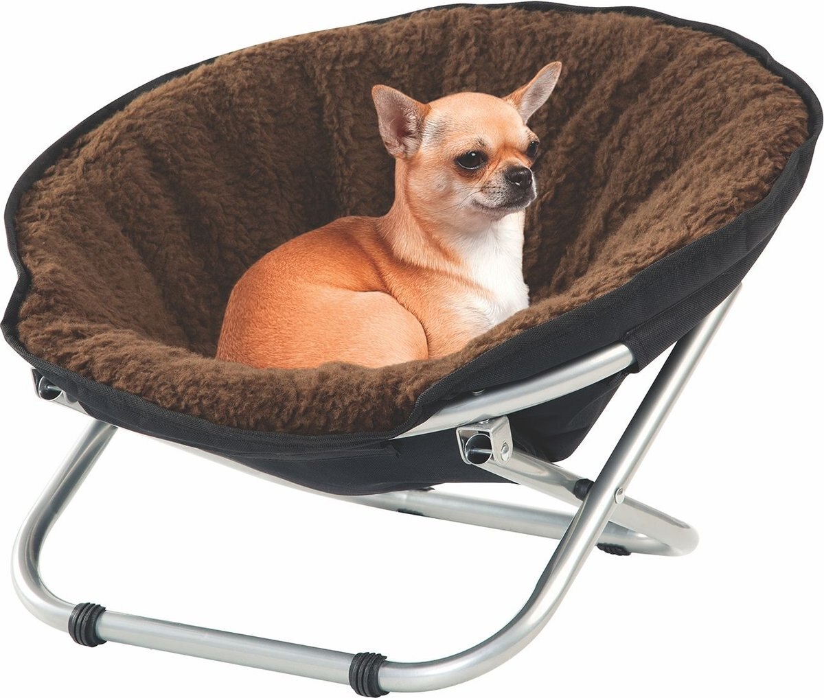 ETNA Round Folding Chair Fleece Dog & Cat Bed, Brown, 21 x 21 x 15-in ...