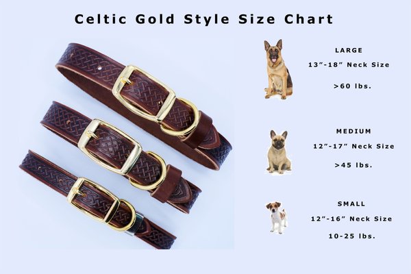 EURO-DOG Celtic Gold Style Leather Dog Collar, Midnight Black, Small ...