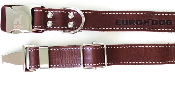 EURO-DOG Quick Release Leather Dog Collar, Burgundy, Large: 15 to 23-in ...