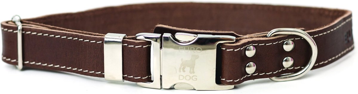 EURO-DOG Quick Release Leather Dog Collar, Burgundy, Small: 10 to 15-in ...