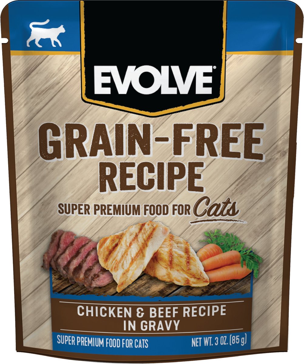 EVOLVE Chicken & Beef Recipe in Gravy Grain-Free Wet Pouch Cat Food, 3 ...