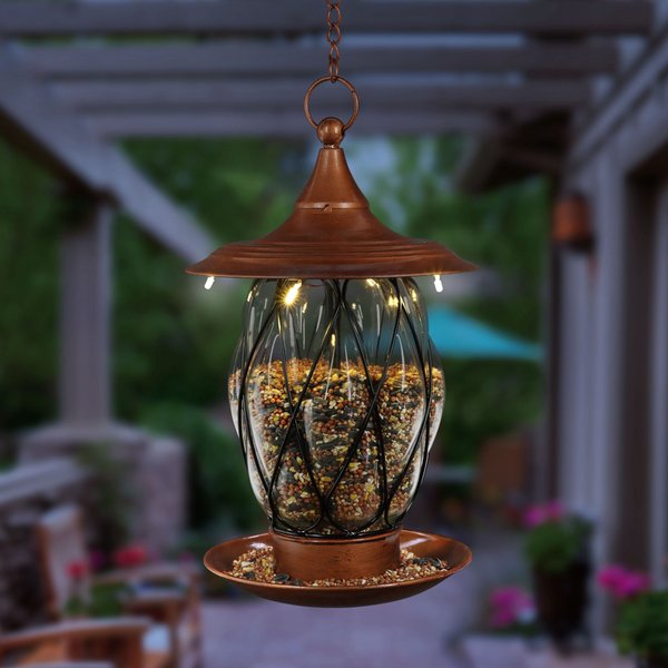 Discontinued - EXHART Solar Bronze Metal & Glass Bird Feeder - Chewy.com
