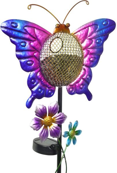 Discontinued - EXHART Solar Hand Painted Butterfly Metal Mesh Pellet ...