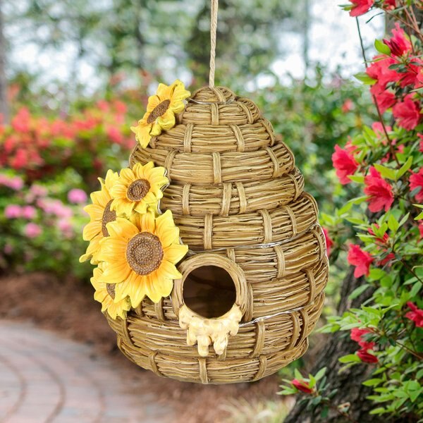 Discontinued - EXHART Solar Sunflower Hand Painted Bee Hive Hanging ...