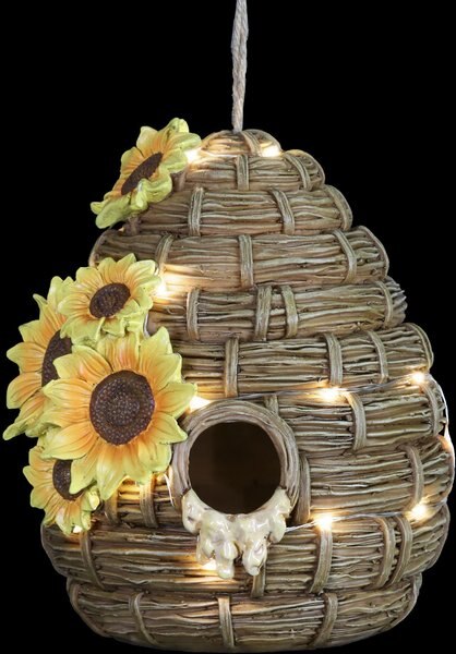 Discontinued - EXHART Solar Sunflower Hand Painted Bee Hive Hanging ...