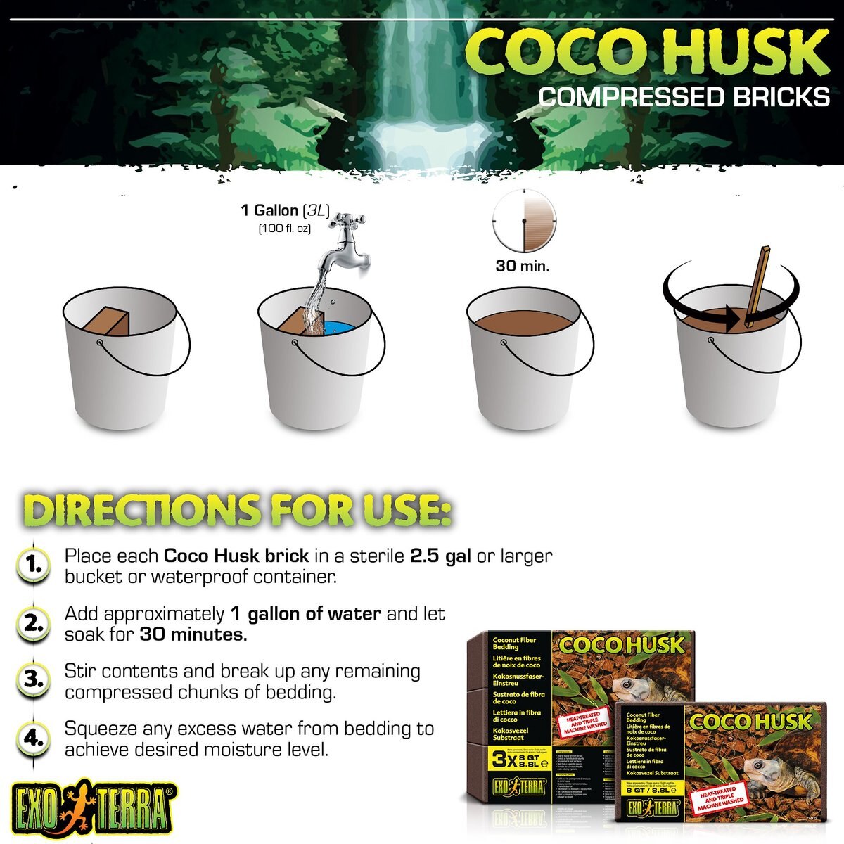 EXO TERRA Coco Husk Brick Tropical Terrarium Reptile Substrate, 8-qt ...