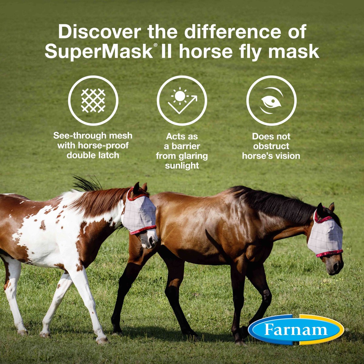 FARNAM SuperMask II Horse Fly Mask Classic Collection, Color Varies ...