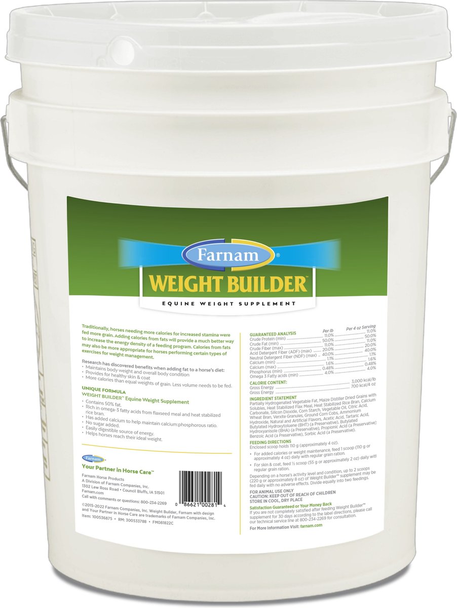 FARNAM Weight Builder Weight Support Supplement for Horses, 22.5-lb, 90 ...
