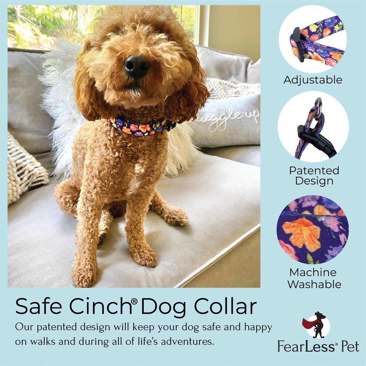 FEARLESS PET Safe Cinch Dog Collar, Poppies, Small/Medium - Chewy.com